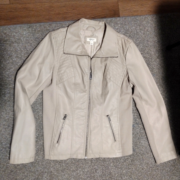 Style & Co. | Jackets & Coats | Cream Colored Faux Leather Jacket ...